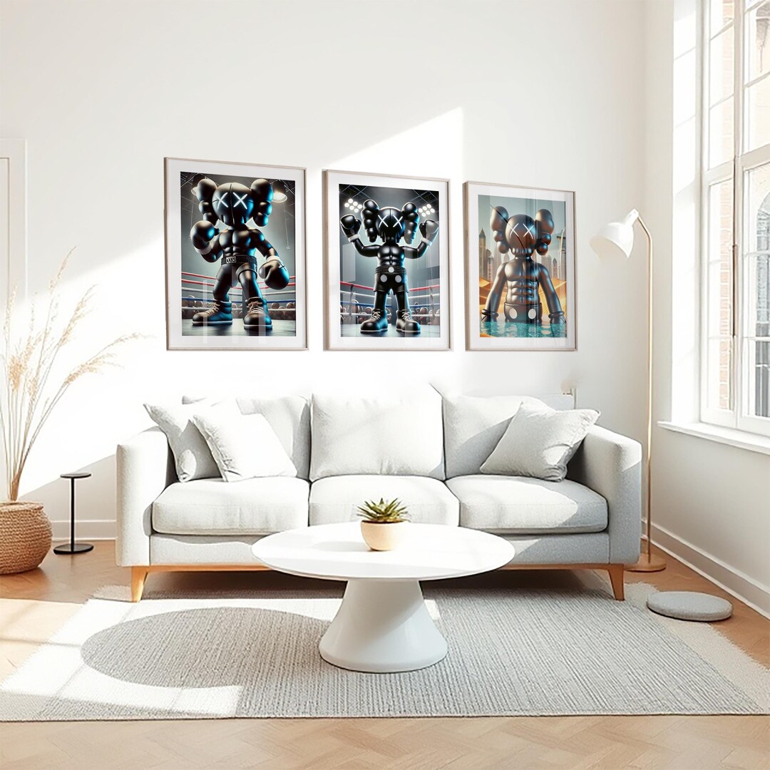 KAWS Poster Set of 3: Hyperbeast Boxing Wall Art and Minimalist ...