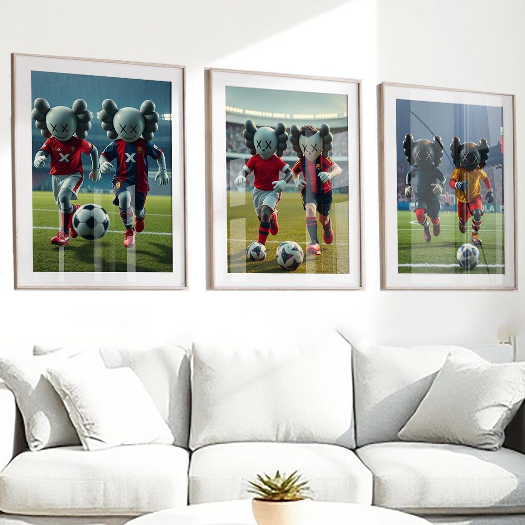 Kaws Poster Print, Set of 3, Kaws Playing Football, Sneaker, Hypebeast ...