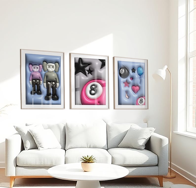 Set of 3, Hypebeast Wall Art KAWS Poster 3D Wall Decor DIGITAL DOWNLOAD ...