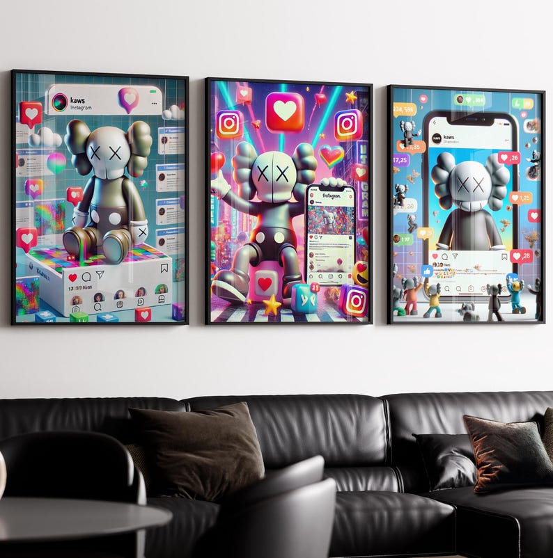 Instagram Kaws Poster, Insta Kaws Sneaker Prints Set ,hypebeast Shoe ...