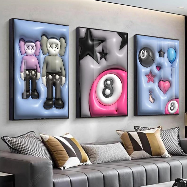 Set of 3, Hypebeast Wall Art KAWS Poster 3D Wall Decor DIGITAL DOWNLOAD ...