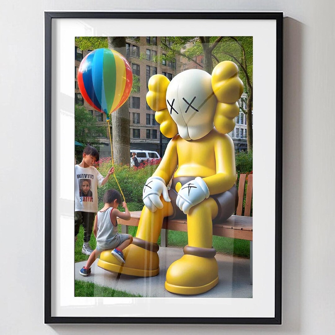 Yellow Kaws Sitting, Reading People Poster, Play Hypebeast Figure Print ...