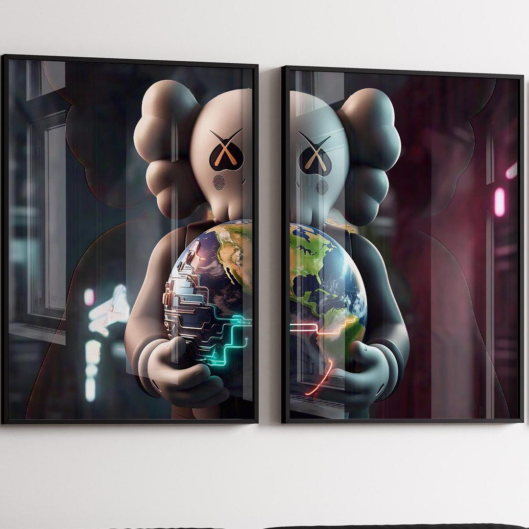 Kaws Set of 3, Hypebeast Figure Print,kaws Holding Earth, Kaws Earth ...