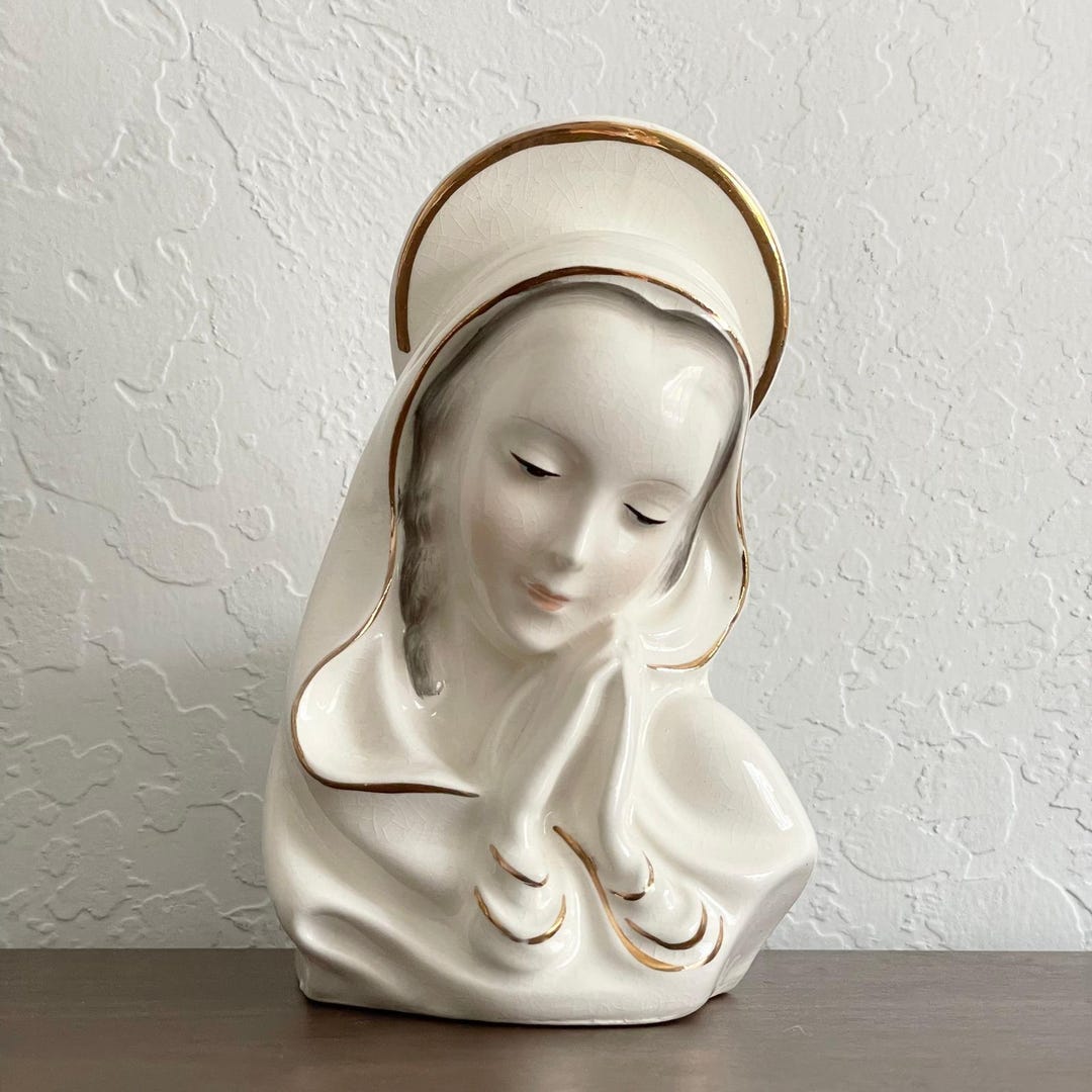 Vintage 50s Mother Mary Ceramic Planter White Gold Old World - Etsy