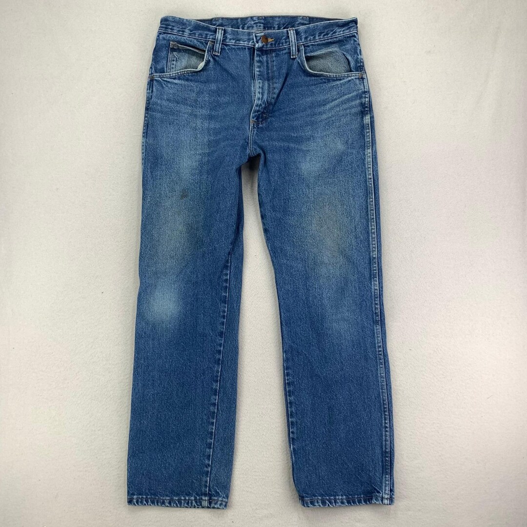 Rustler Jeans Classic Straight Mens 34x30 Faded Distressed Whiskering ...