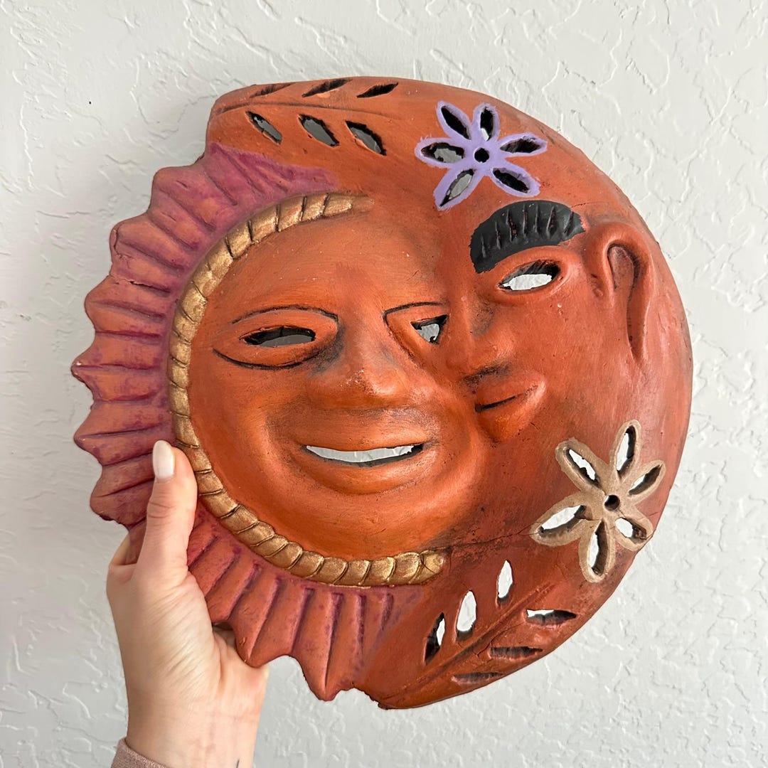 Vintage Celestial Mayan Terracotta Mexican Folk Art Clay Wall Hanging ...