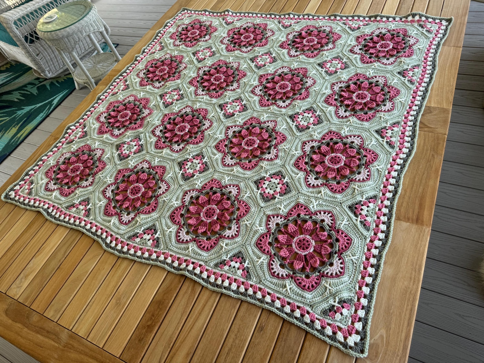 Persian Tiles Afghan Blanket: Rose Garden Floral Throw, Sage & Cream - Etsy