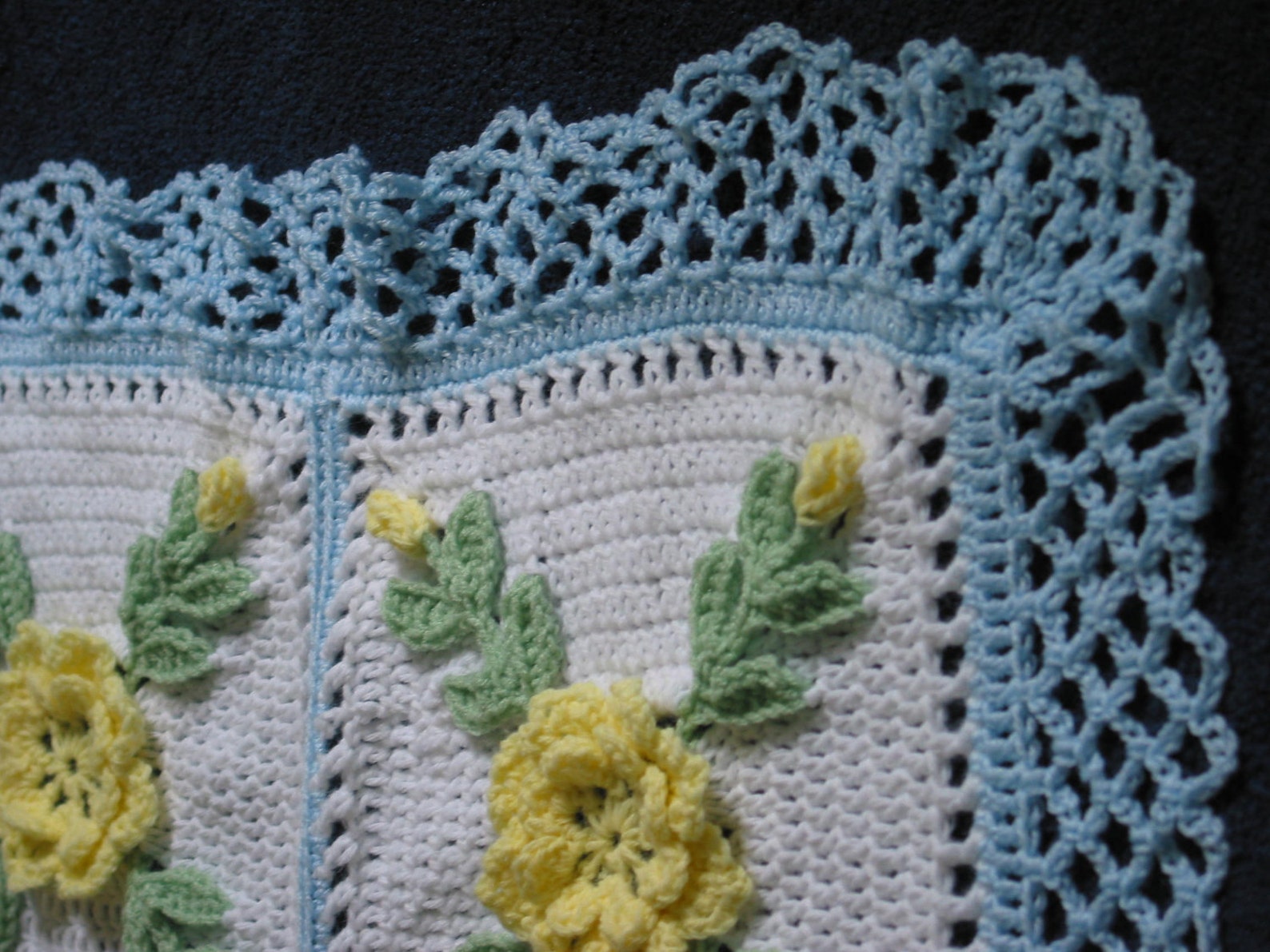 Floral Yellow Wild Rose Afghan With a Soft Light Blue Border Made Fresh ...