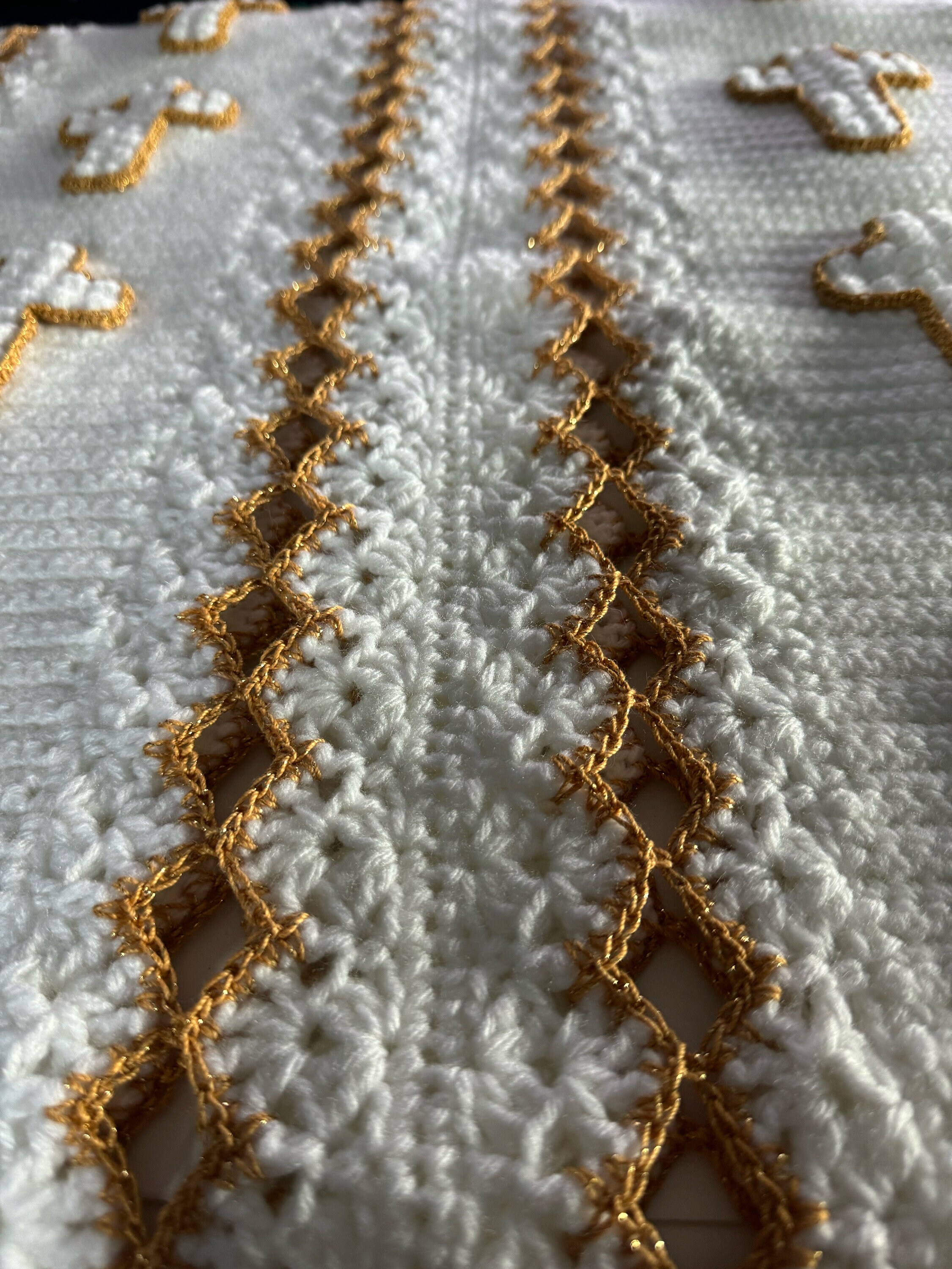 Religious Gold Cross Christian Easter Afghan Throw Crocheted Blanket ...