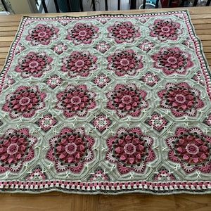 Persian Tiles Afghan Blanket: Rose Garden Floral Throw, Sage & Cream - Etsy