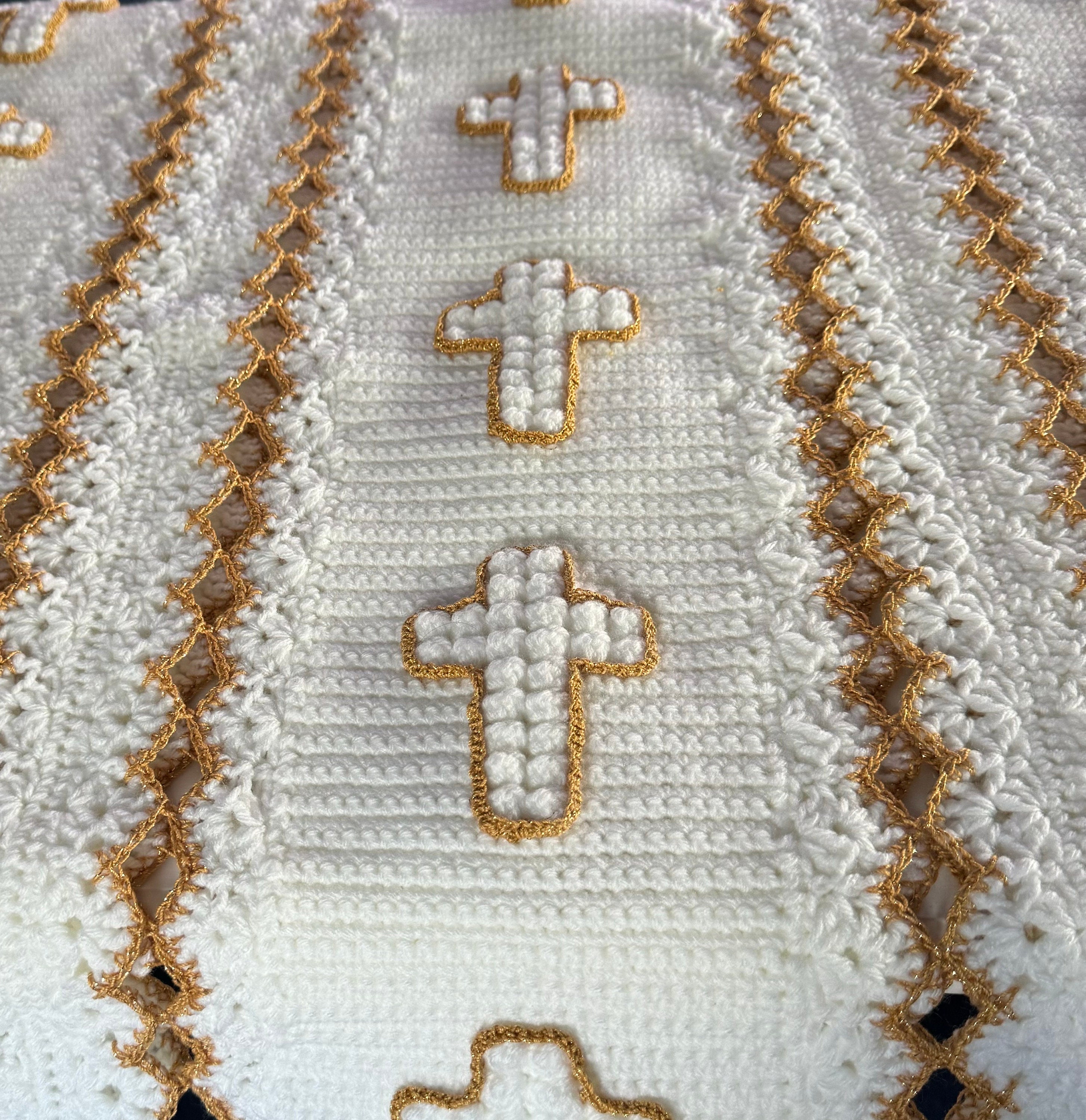 Religious Gold Cross Christian Easter Afghan Throw Crocheted Blanket ...