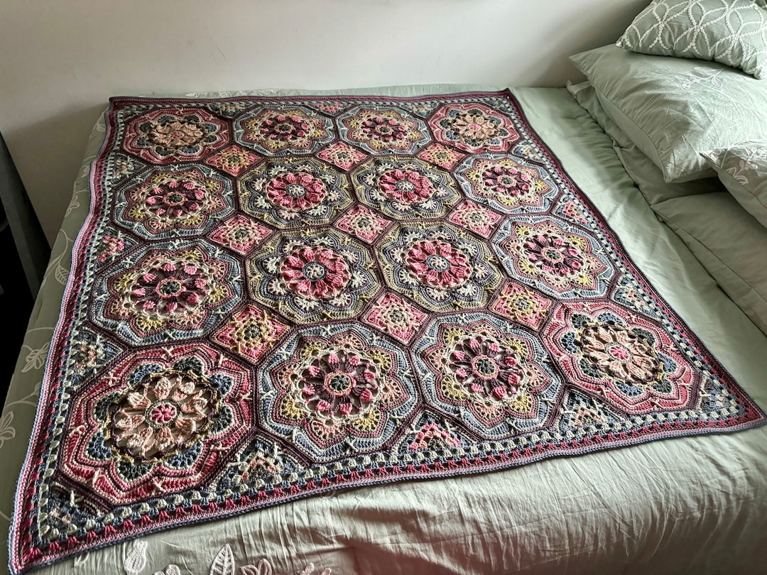 Persian Tiles Floral Afghan Blanket Throw - Sandalwood - Made Fresh ...