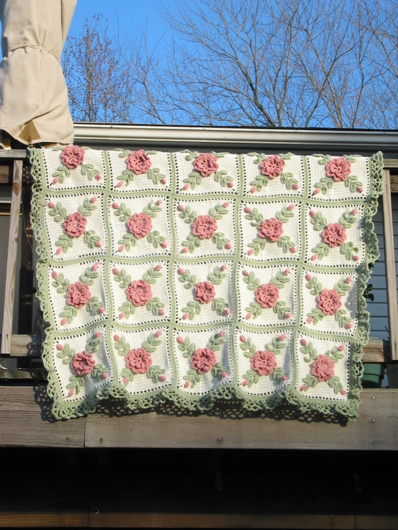 Rose Pink Wild Roses Crocheted Afghan Blanket Throw Made - Etsy