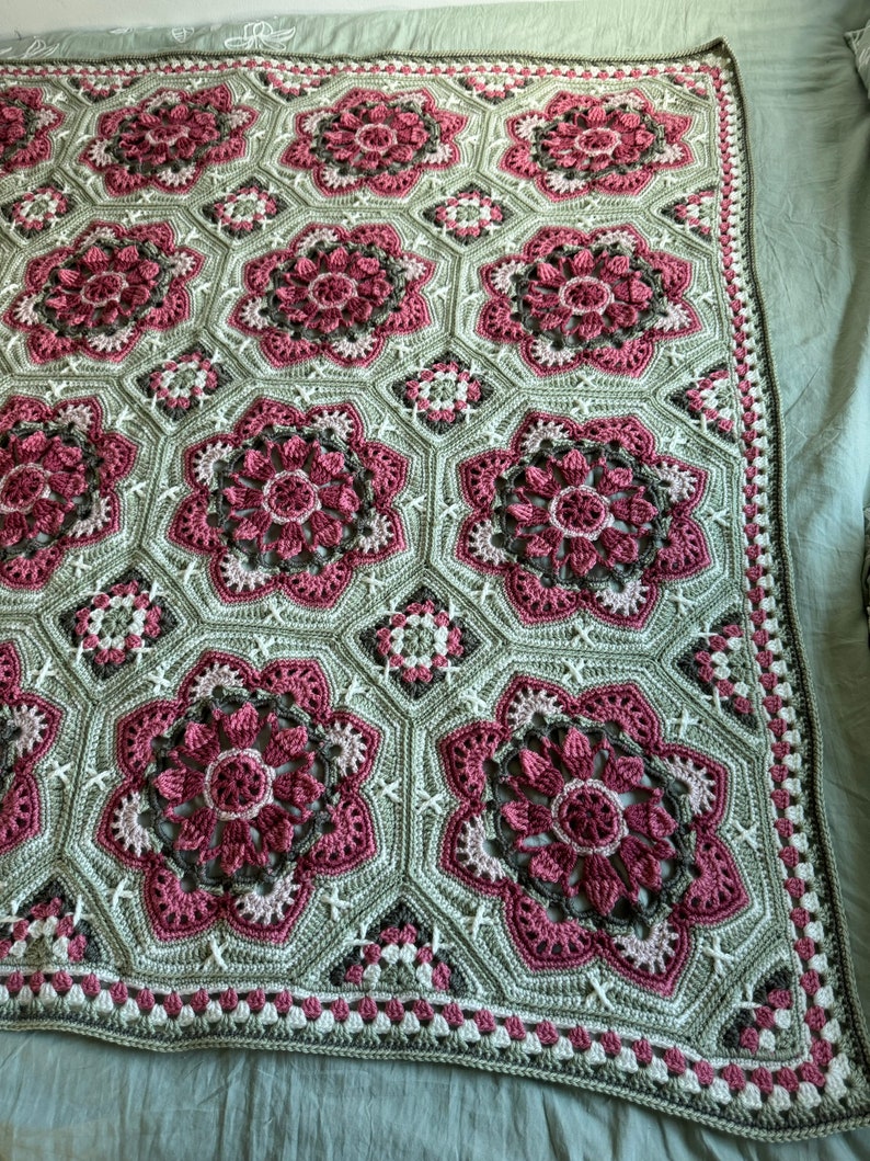 Persian Tiles Afghan Blanket: Rose Garden Floral Throw, Sage & Cream - Etsy
