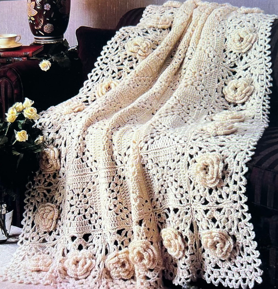Lacy Rose Crochet Afghan Blanket Throw - Etsy