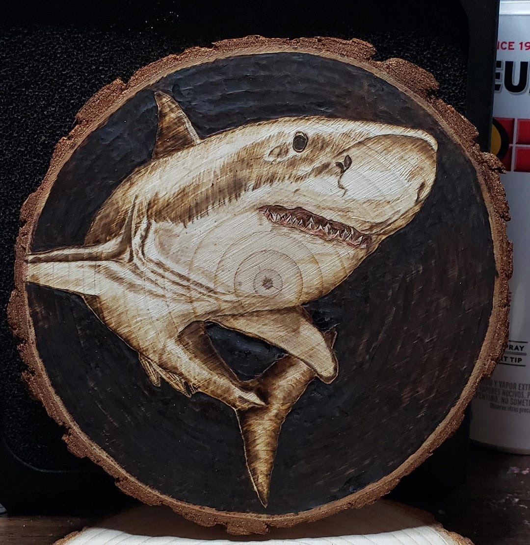 Original Woodburned Great White Shark on Pine Wood - Etsy