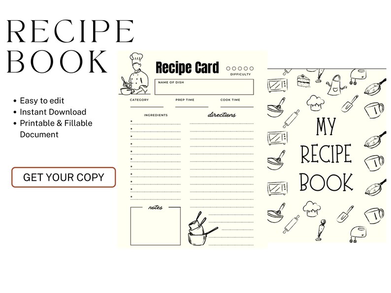 Recipe Book Template Printable, Blank Recipe Page, Cook Book Journal ...
