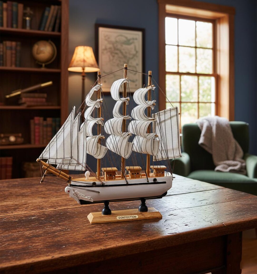 Wooden Model Sailboat 9.6in, Nautical Decor, Ship Model, Sailing Boat ...