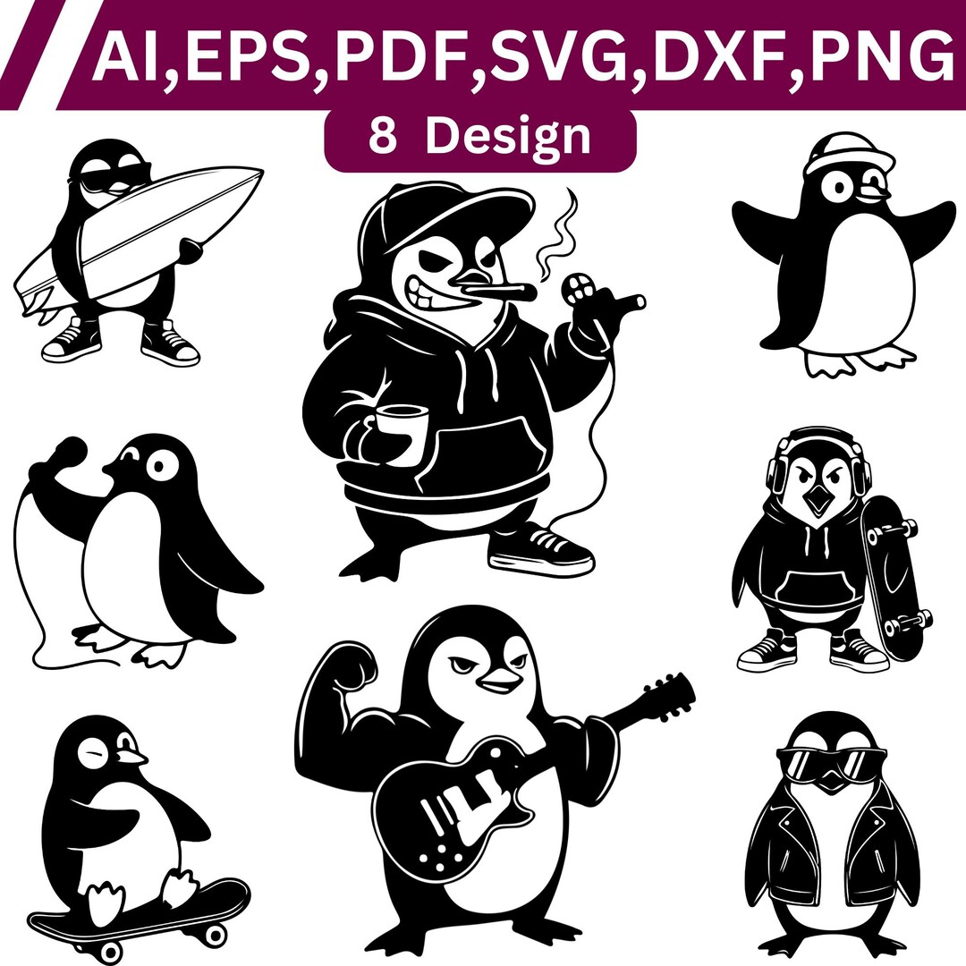 Penguin SVG Bundle, Edgy Clipart Designs (digital File - Etsy