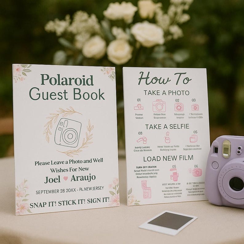 Polaroid Guest Book Sign, Wedding Guestbook Printable, Instax Guest ...