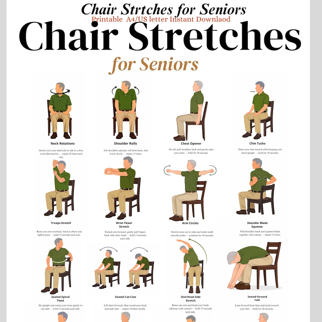 Chair Stretches for Seniors Printable, Seated Stretch Routine PDF ...