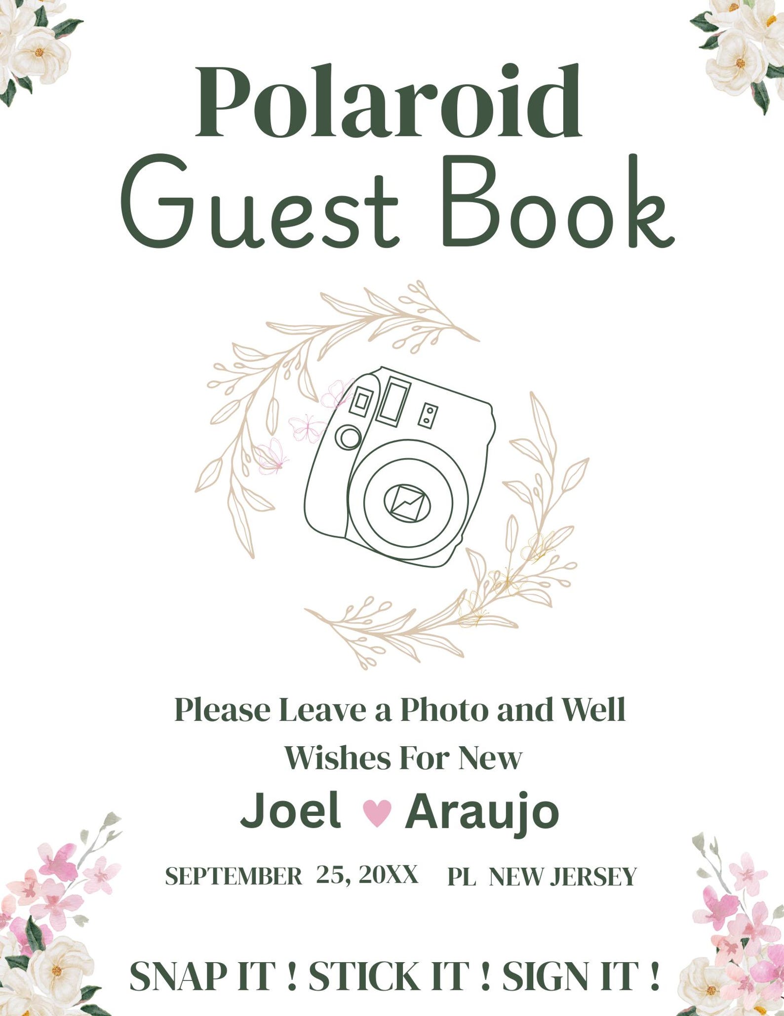 Polaroid Guest Book Sign, Wedding Guestbook Printable, Instax Guest ...