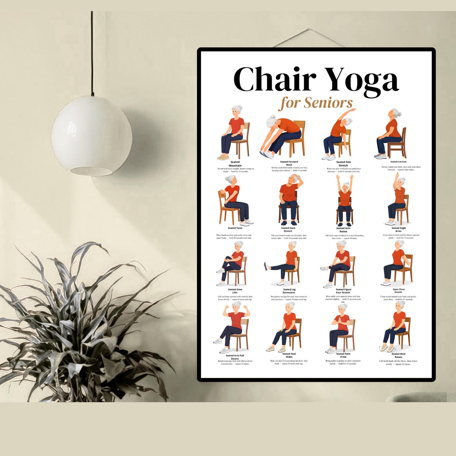Chair Yoga for Seniors Printable, Chair Yoga Chart PDF, Printable Chair ...