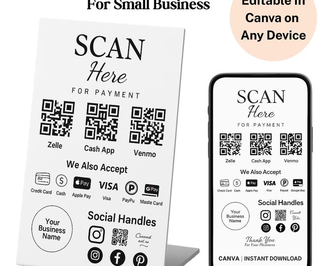 QR Code Sign Template, Scan to Pay Payment Sign, Custom Venmo QR Code ...