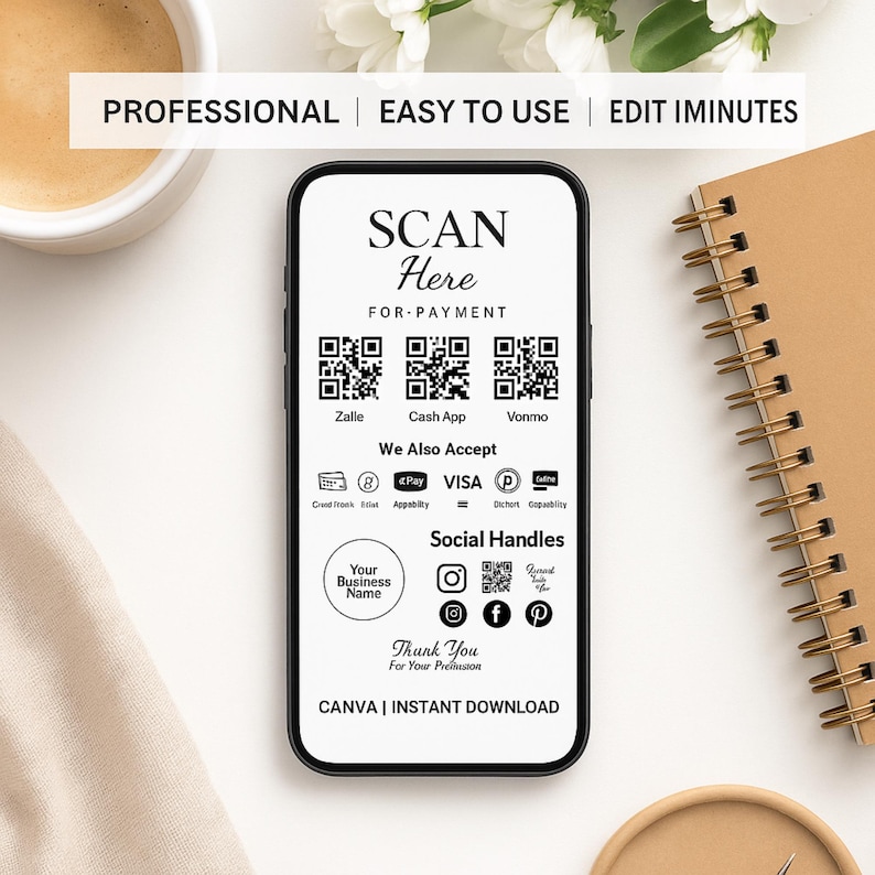 Scan to Pay Sign Template Canva | QR Code Sign Printable | Editable ...