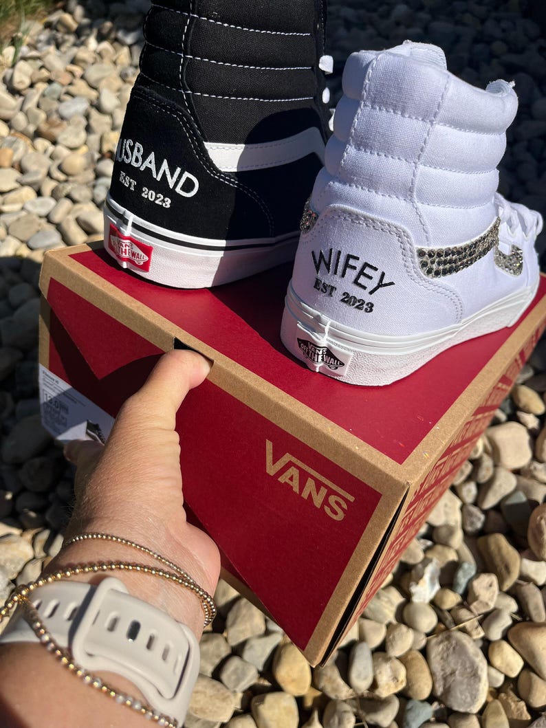 Custom Wifey & Husband Vans – 2 Pairs Matching Wedding Shoes – White ...