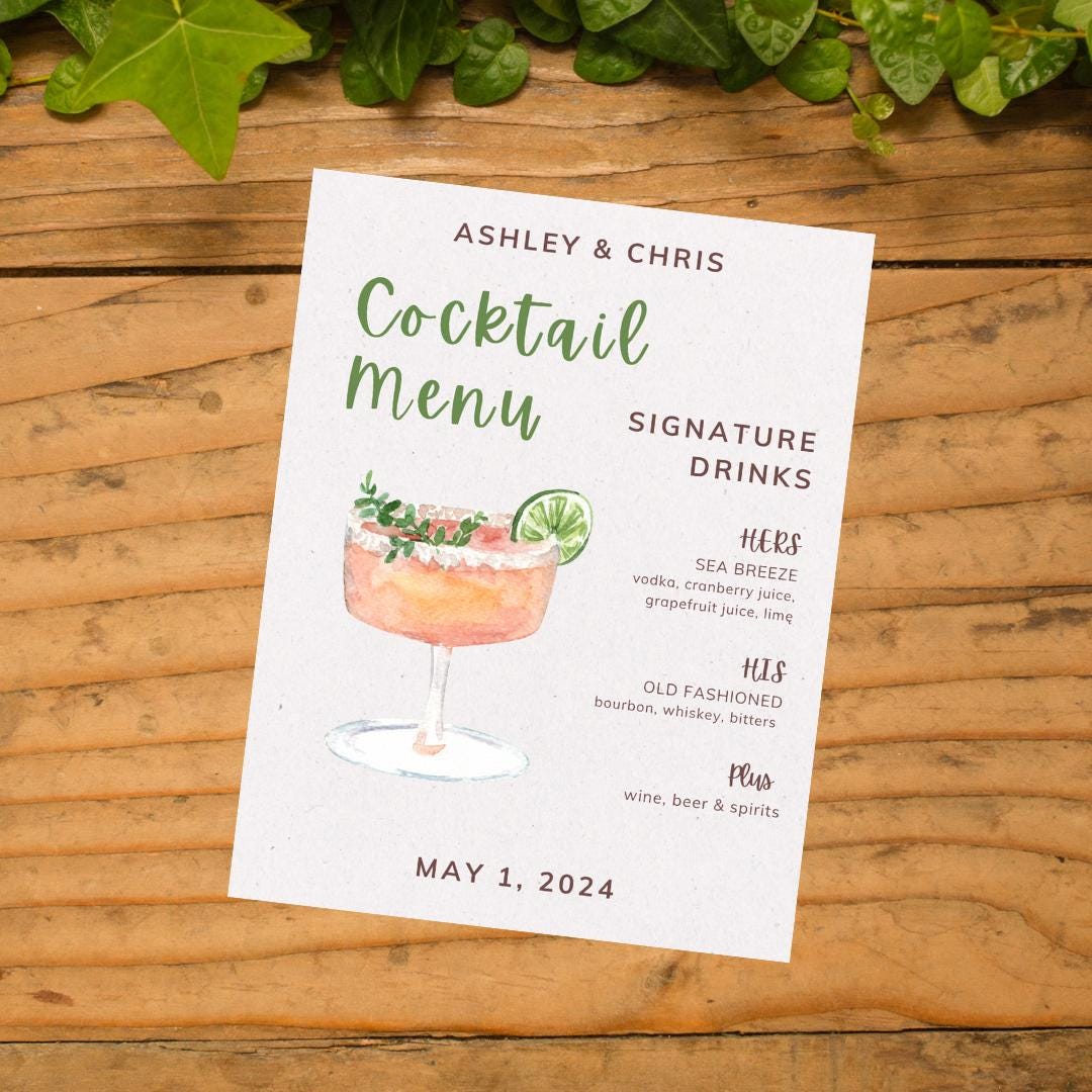 Wedding Cocktail Menu, Cocktail Menu for Wedding, Wedding Cocktail Menu ...