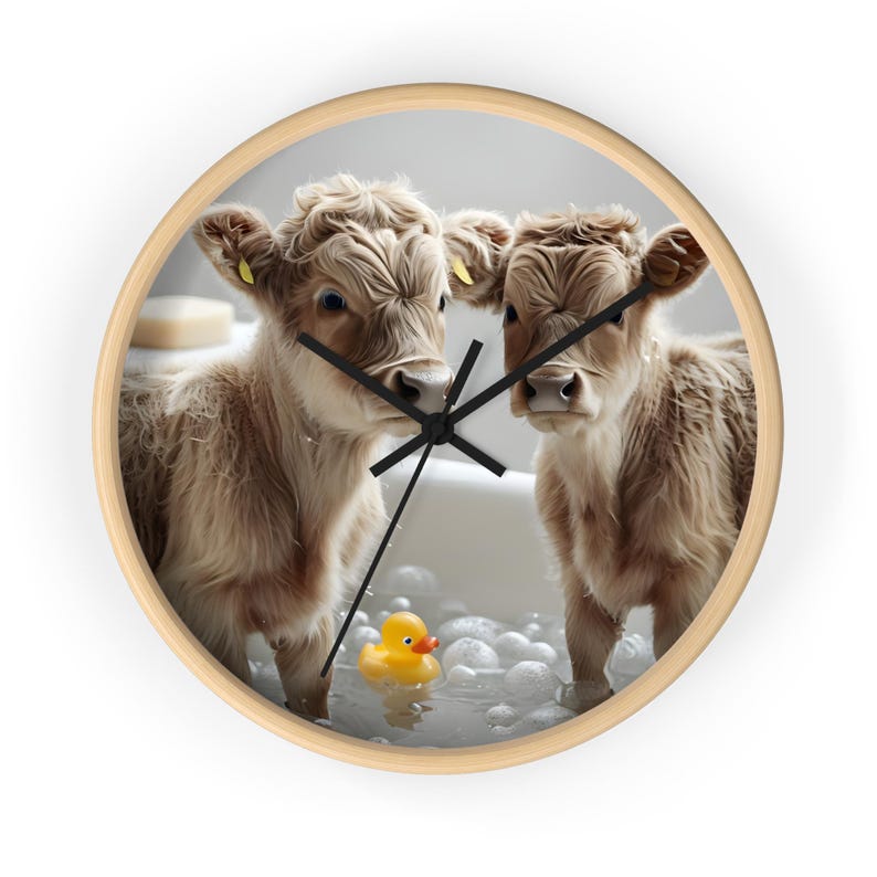 Highland Cows in Bath Wall Clock, Funny Cow Lover Decor, Unique Farm ...