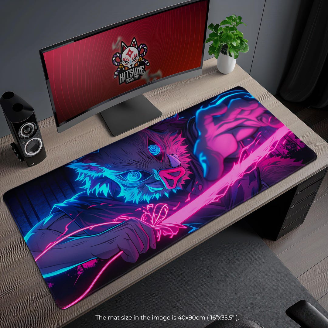 Inosuke Hashibira Neon Blade Mouse Pad Demon Slayer Anime Desk Mat ...