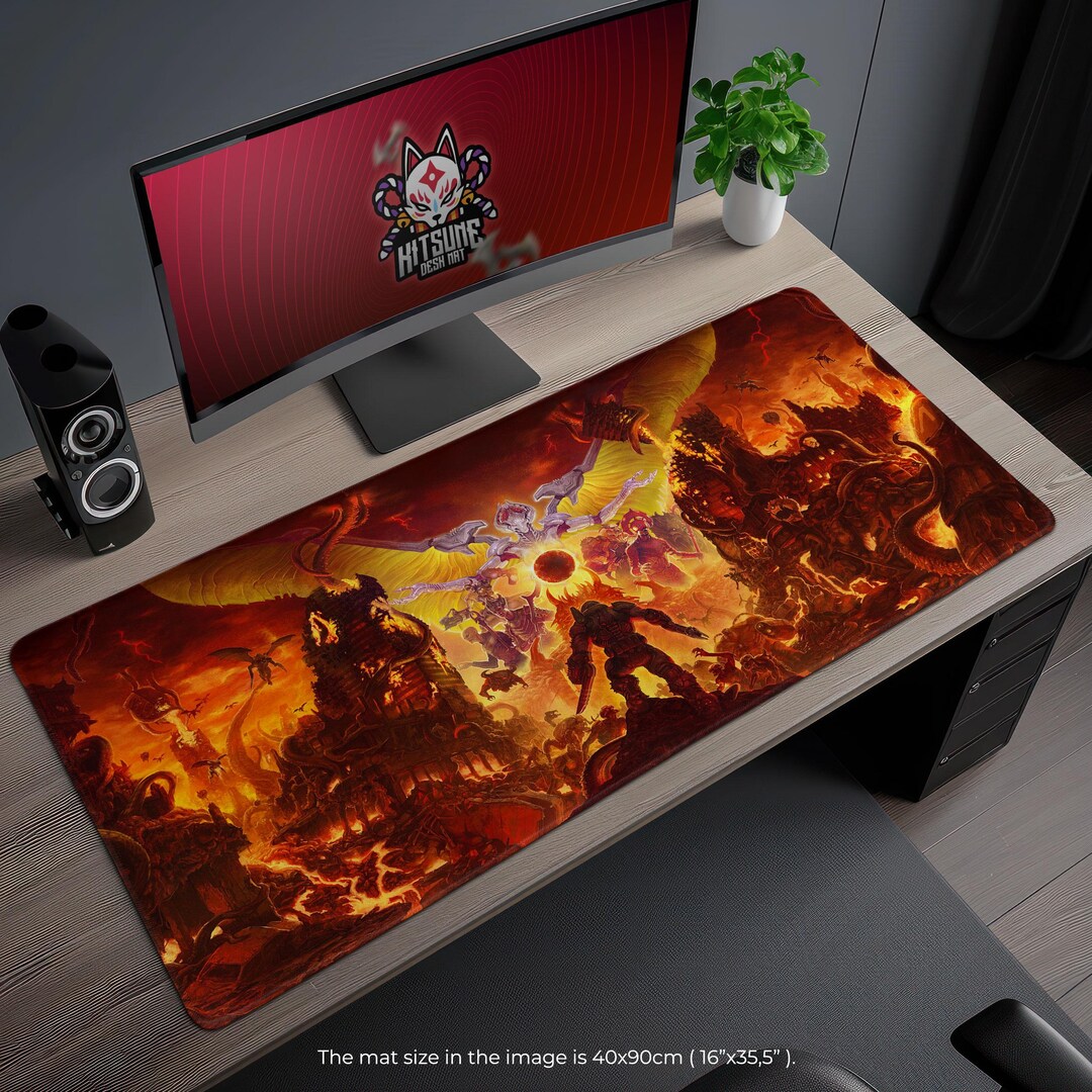 Doom Desk Mat Hellscape Battle Scene With Demons and Slayer, Epic ...
