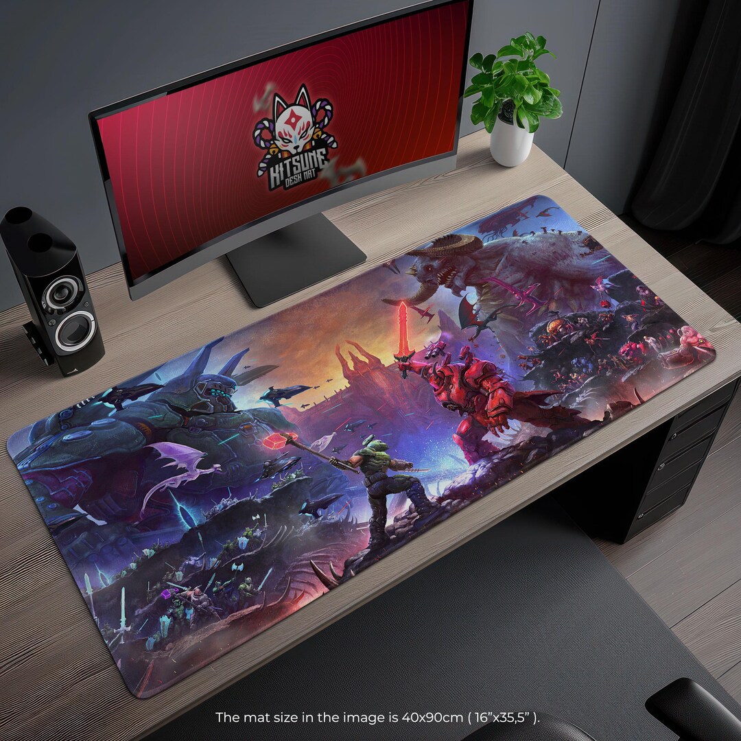 Doom Desk Mat - Slayer Vs Marauder Epic Battle Scene, Vibrant Gaming ...