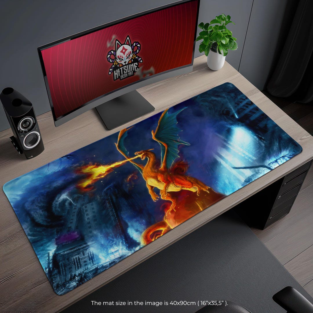 Charizard Pokémon Mouse Pad Large Gaming Desk Mat, Fire Dragon Desk Pad ...