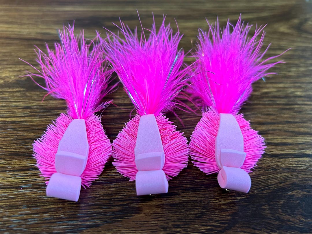 Pink Pollywog- 3 Pack- Topwater Salmon Flies- Size 2- Tightly-packed ...