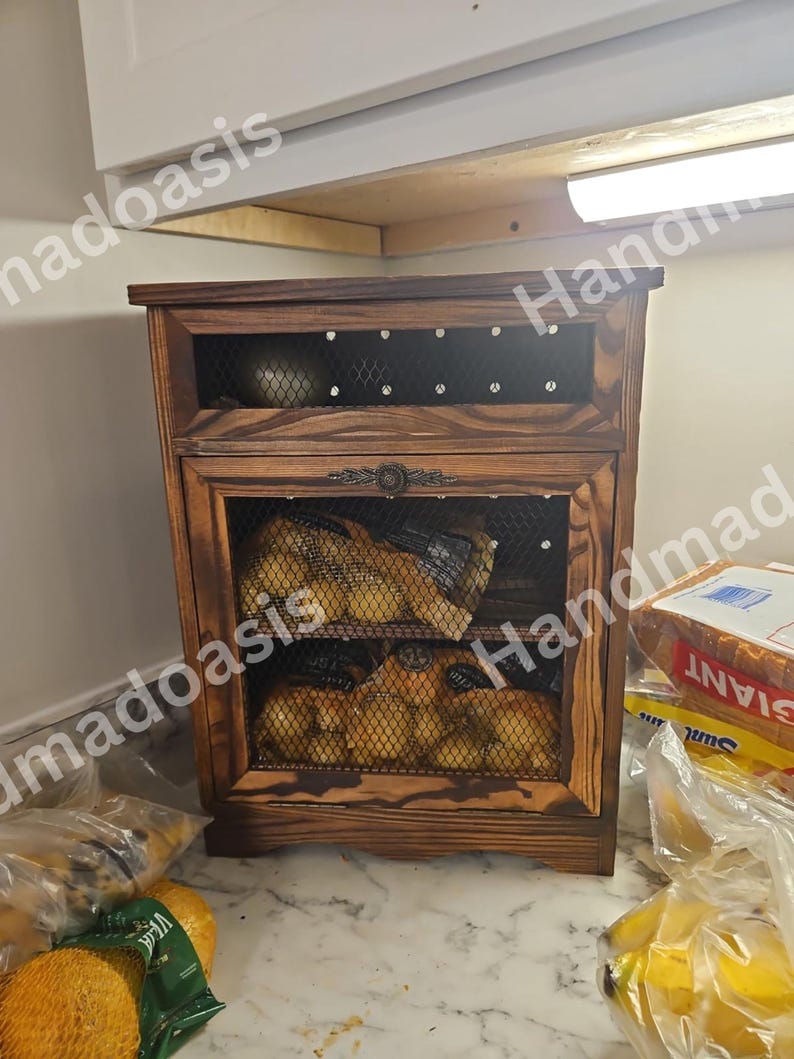 Rustic Wooden Potato Onion Storage Box | Countertop Kitchen Organizer ...