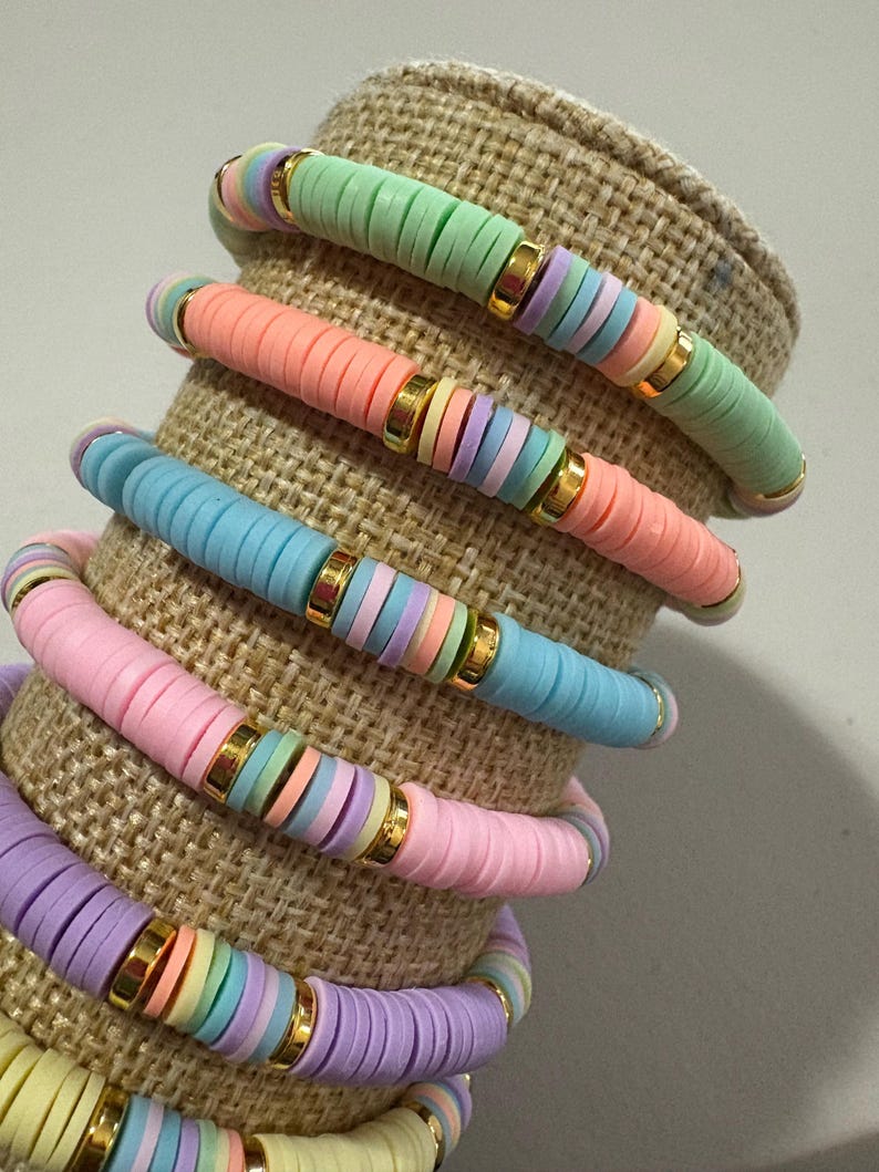 Heishi Clay Beaded Bracelets/spring Pastels - Etsy