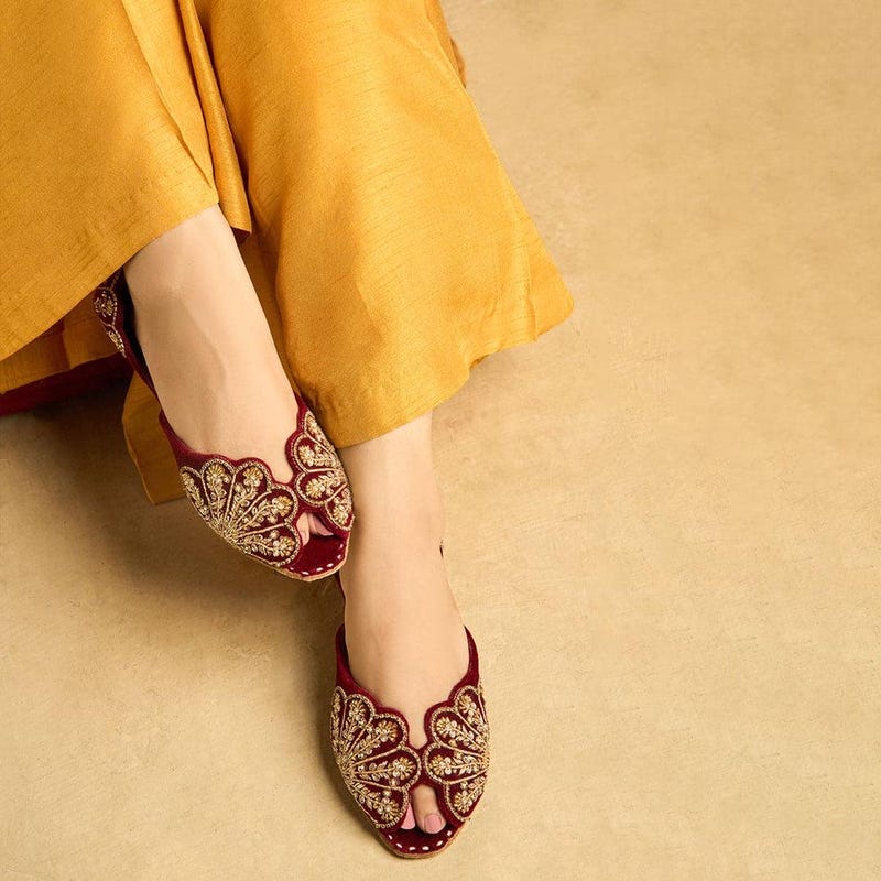 Embroidered Jutti Flats - Etsy UK