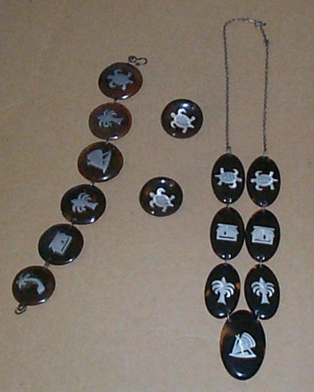 Sterling Silver Pique Inlay Inlaid Tropical Island Design Demi Parure ...