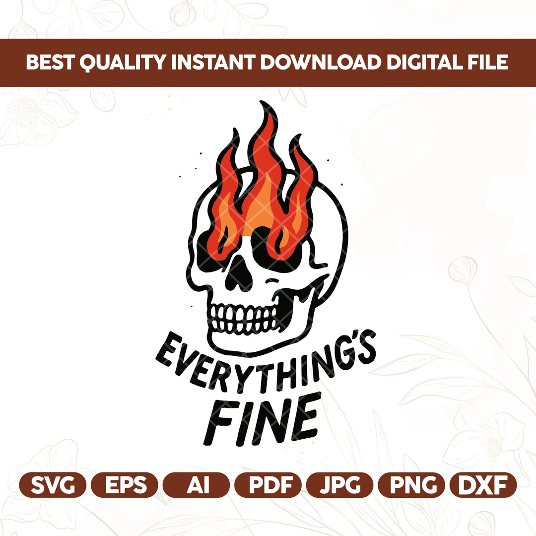 Everything's Fine Png,funny Skull Png,mental Health PNG, Anxiety ...