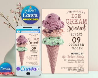 Ice Cream Social Invitation Digital Download Template - Etsy