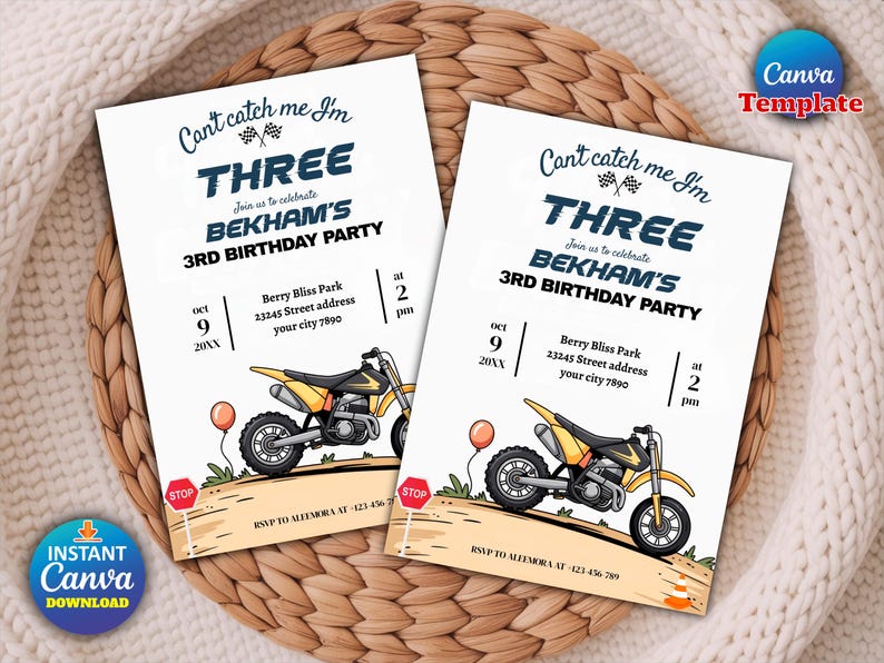 Bike Racing Birthday Party Invitation for Boys | Editable Canva ...