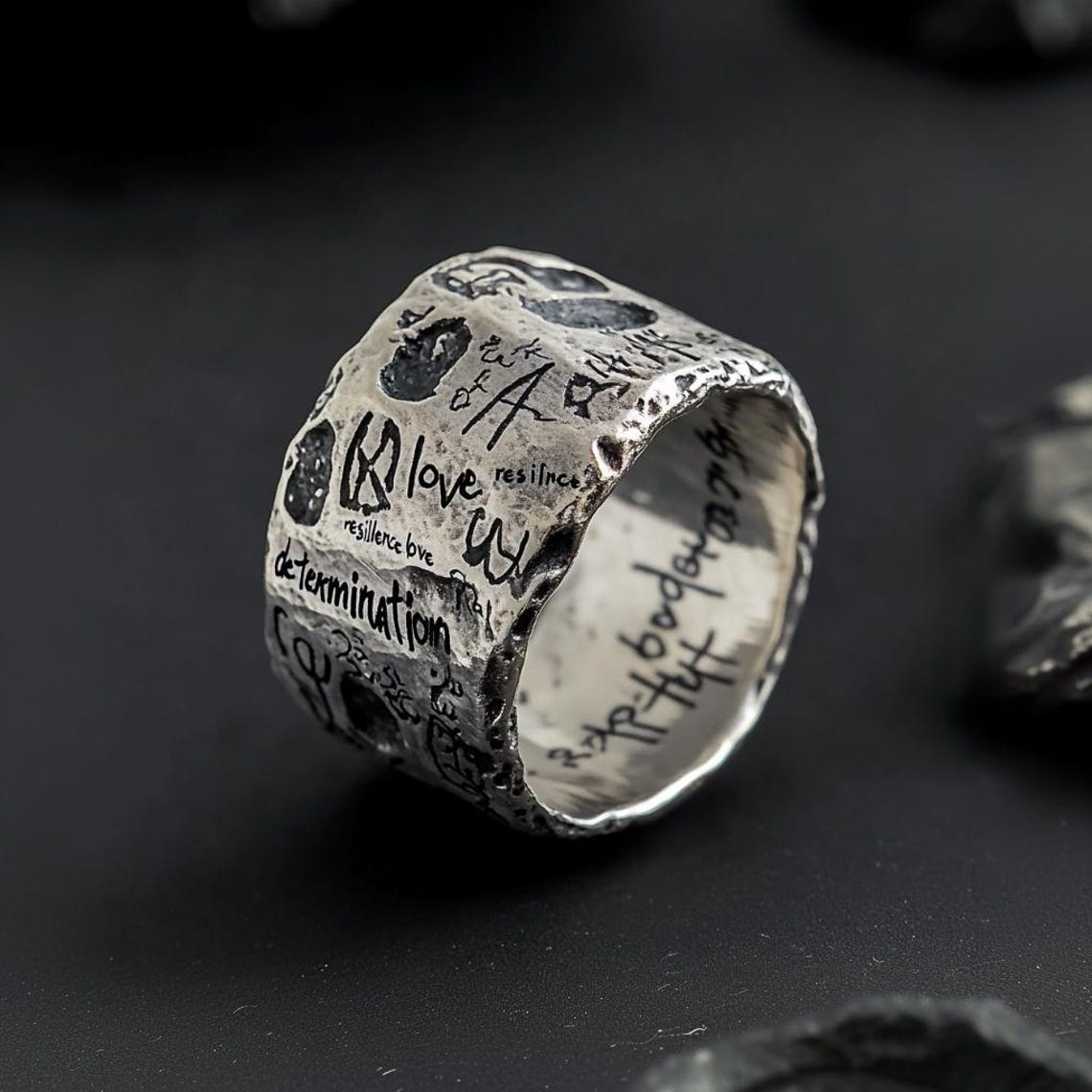 Streetwear Engraved Ring - Sterling Silver Motivational Text Ring - Etsy