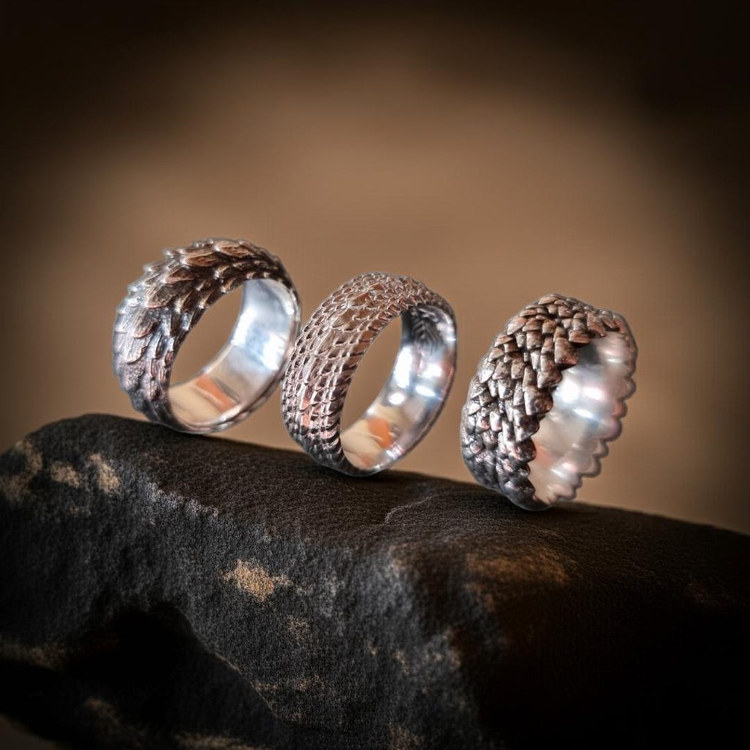 Dragon Scale Sterling Silver Ring Set – Fantasy Wedding Jewelry - Etsy