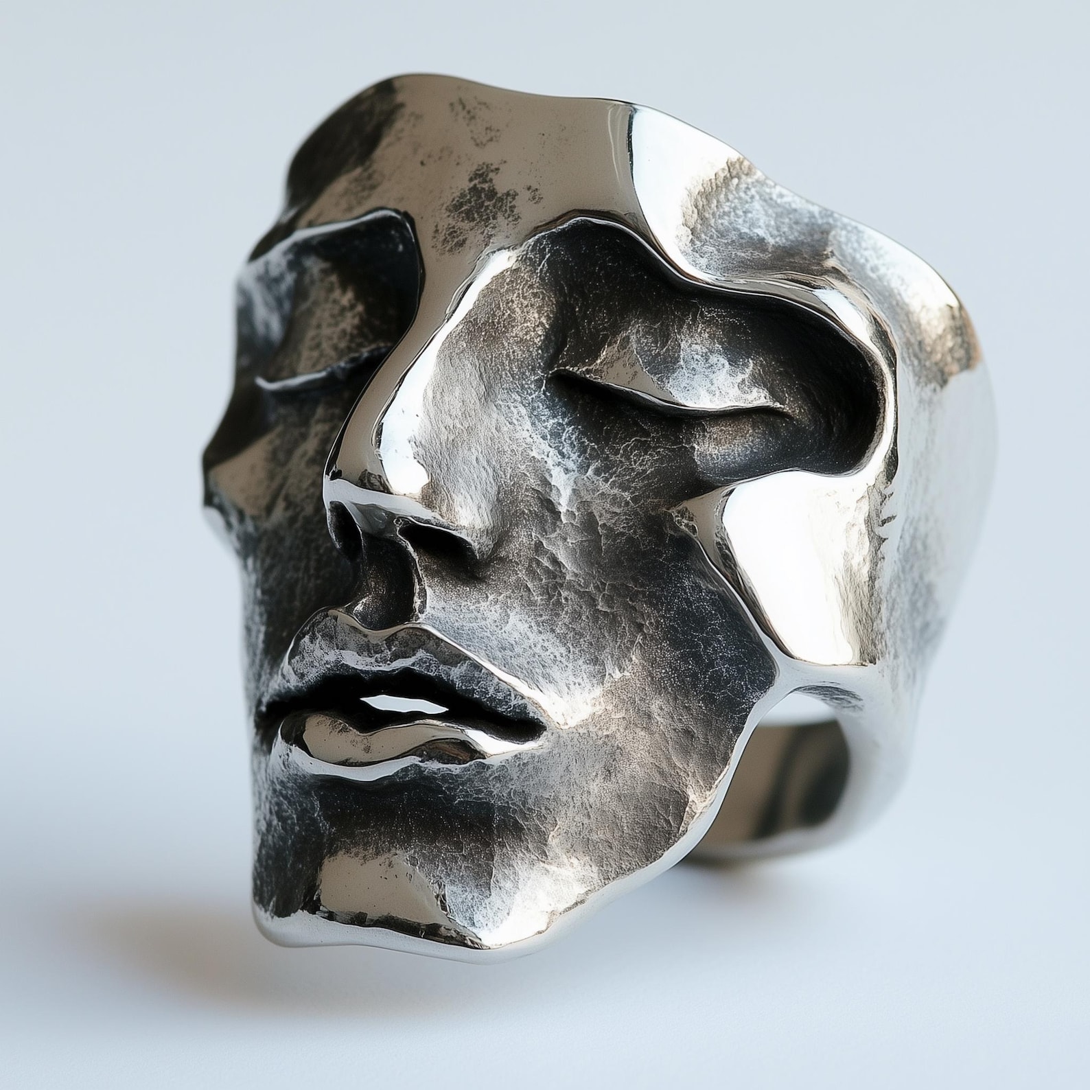 Brutalist Sterling Silver Face Ring: Memento Mori Statement Jewelry - Etsy