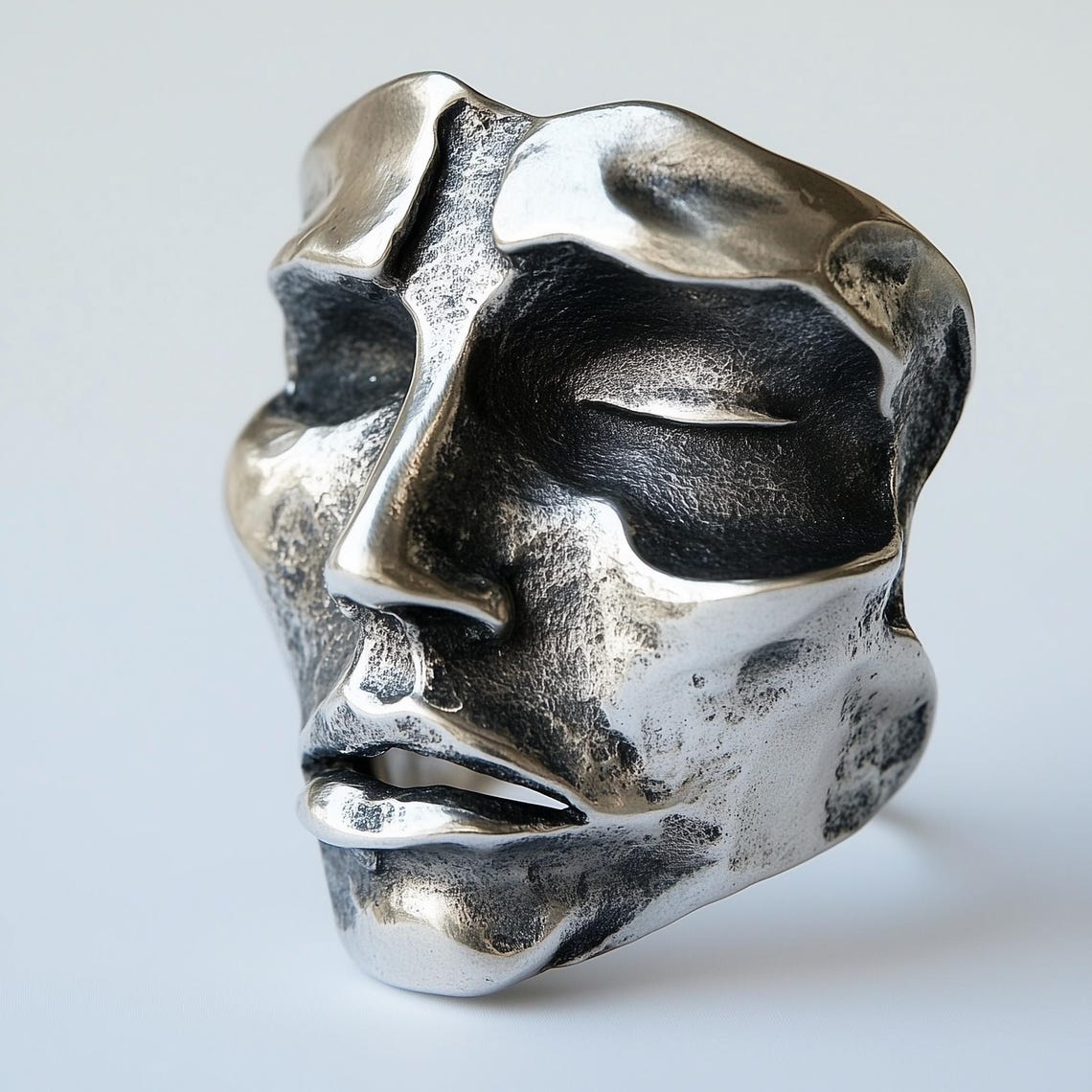 Brutalist Sterling Silver Face Ring: Memento Mori Statement Jewelry - Etsy