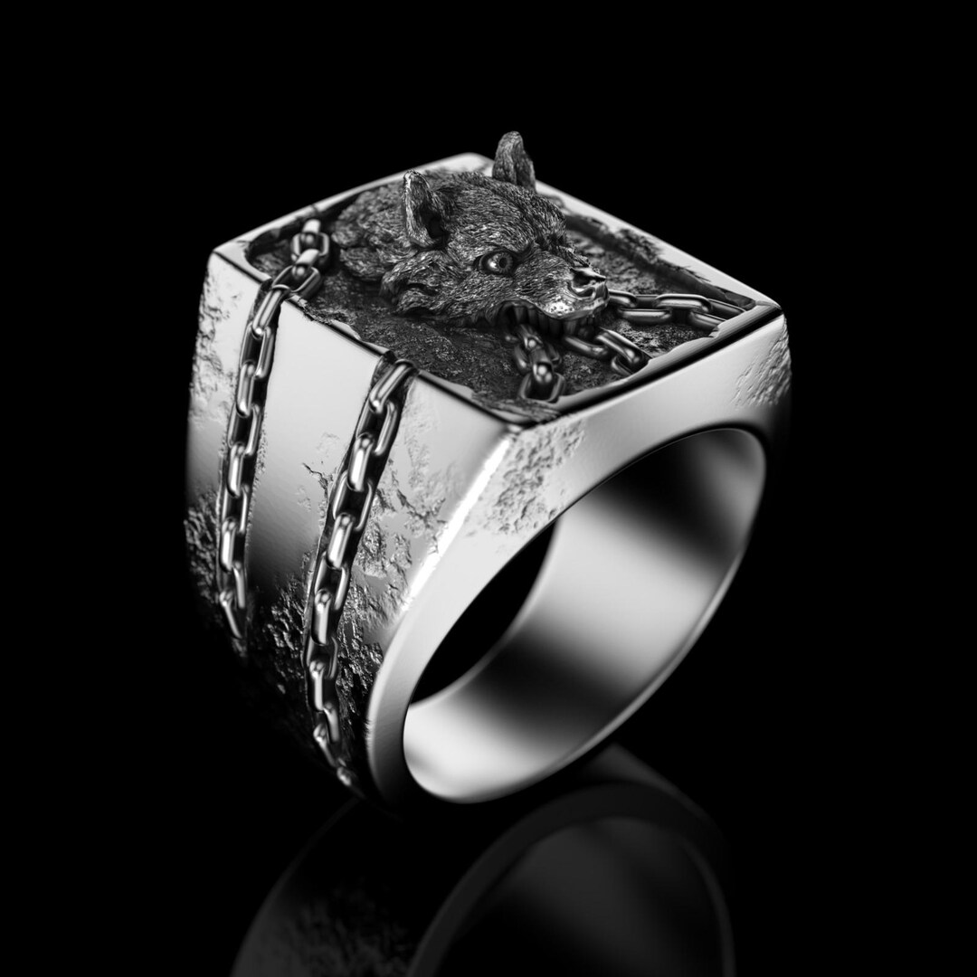 Sterling Silver Wolf Ring: Viking Fenrir Chain, Chunky Animal Jewelry ...