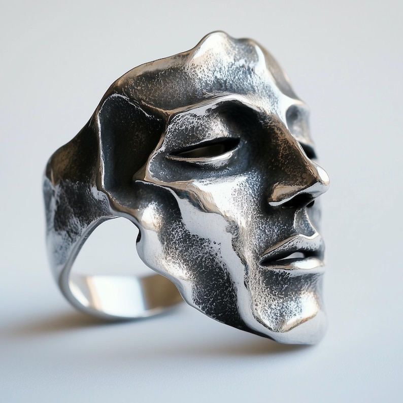 Brutalist Sterling Silver Face Ring: Memento Mori Statement Jewelry - Etsy